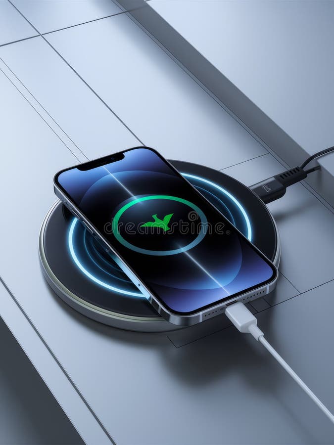 Smartphone Shown Plugged into a Wireless Charging Pad Stock ...