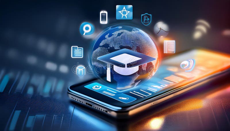 Smartphone Shows Graduation Cap Icon, Learning Icons, Representing ...