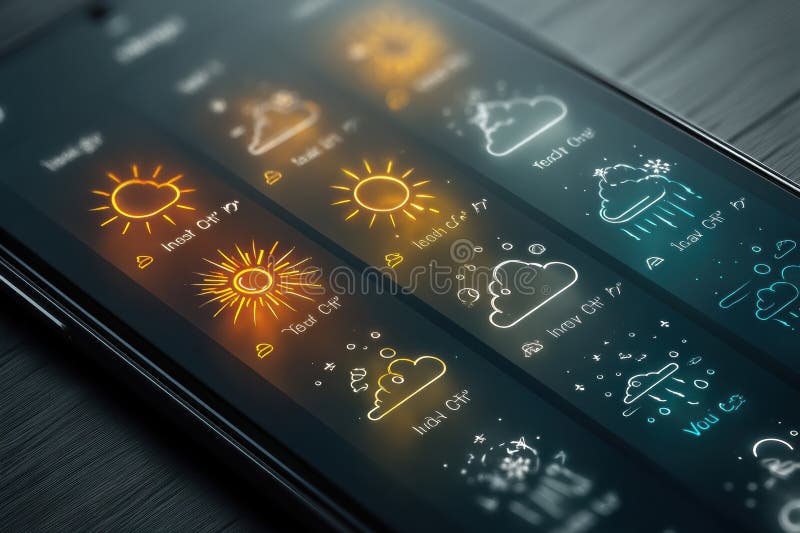 Smartphone Weather App Displaying a Sunny Holographic Forecast with ...