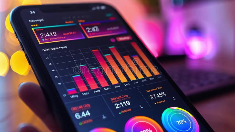 A Smartphone Shows Therapy Progress with Colorful Graphs and Data in a ...