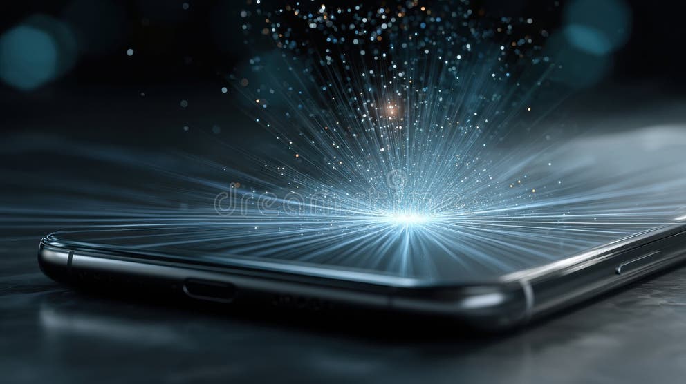 Virtual Assistant Interface Displayed on Smartphone with Sparkles and ...