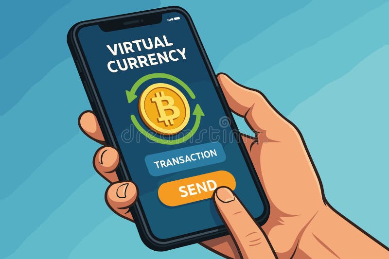 Smartphone Shows Virtual Currency Transaction Using Mobile Wallet App Stock Illustration ...