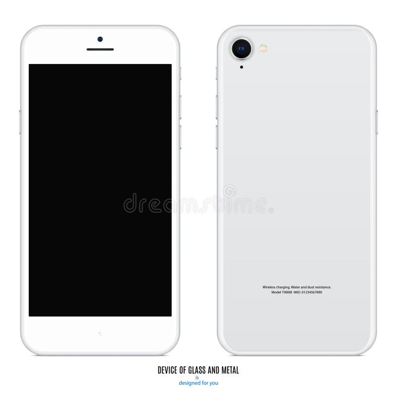 Smartphone Silver Color with Black Screen and Back Side on White ...