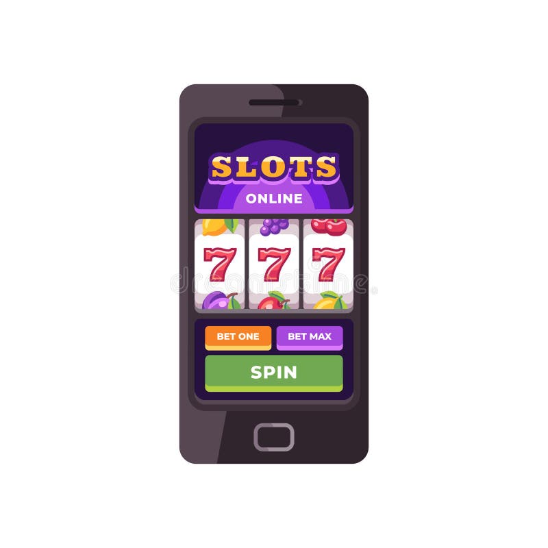 Smartphone with Slots Game on Screen. Online Casino Flat Illustration ...