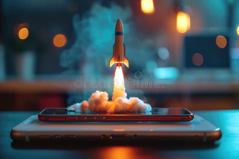 A Smartphone with a Small Rocket Attached To the Top Stock Illustration ...