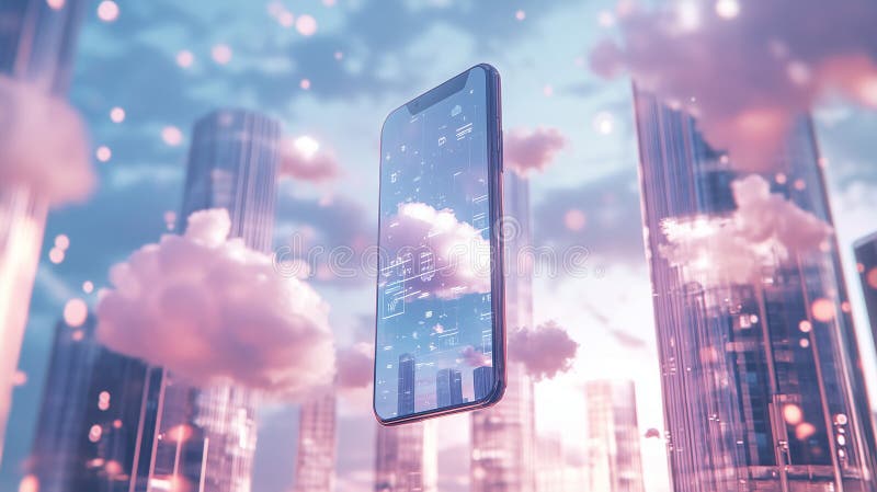 Modern Smartphone Cloud Computing Digital Cityscape Futuristic ...