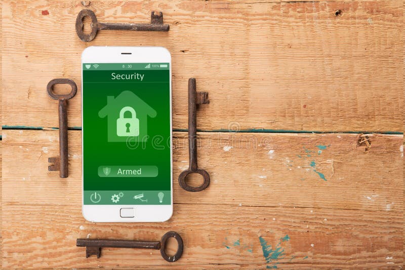 Smartphone with Smart Home App on the Wooden Desk Stock Photo - Image ...