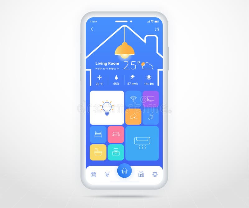 Smartphone Smart Home Controlled App UX UI, IOT Internet of Things ...
