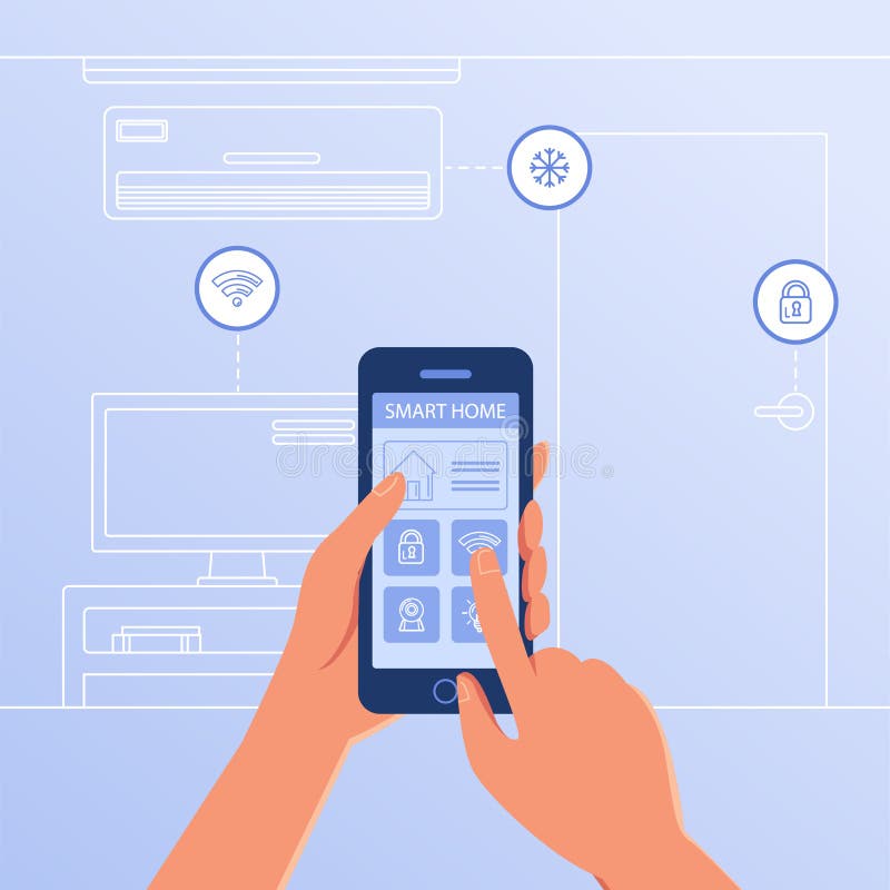 A Smartphone with Smart Home Settings and Controllers System. Stock ...