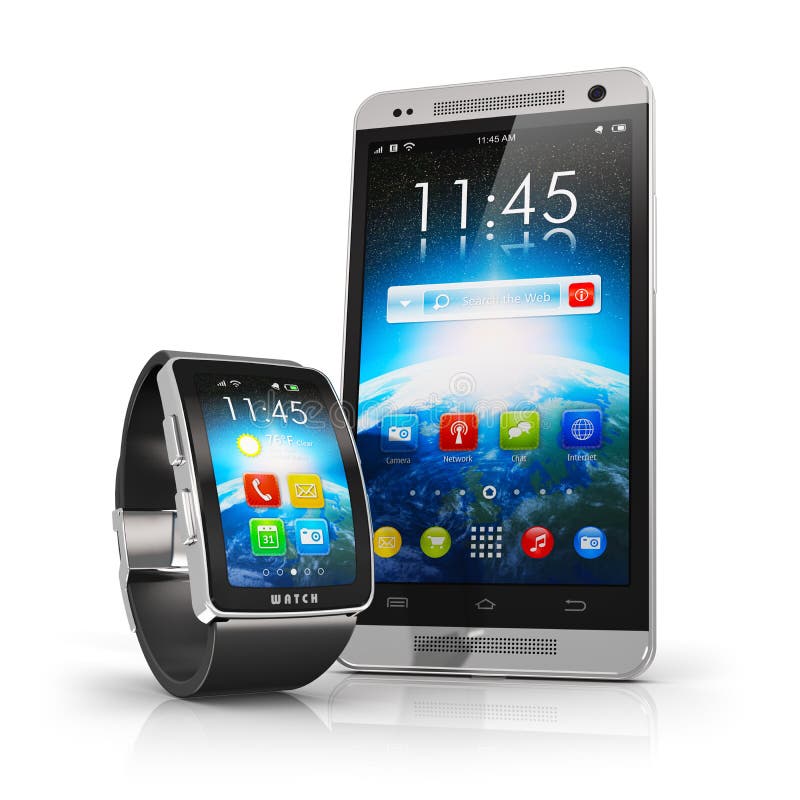 Smartphone and smart watch stock illustration. Illustration of ...