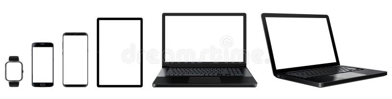 Smartphone, Smartwatch, Tablet and Laptop Device Screen Mockup Isolated ...