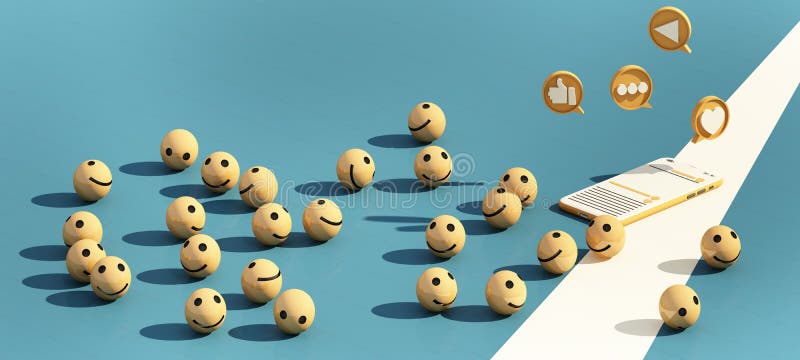 Social Network and Mobile Device Concept Web Banner Emoji 3d Render ...