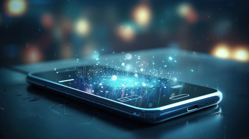 Smartphone with Sparkling Digital Hologram Projection Stock ...