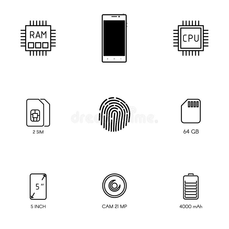 Smartphone Specification Flat Line Icons. Gadget Description Stock ...