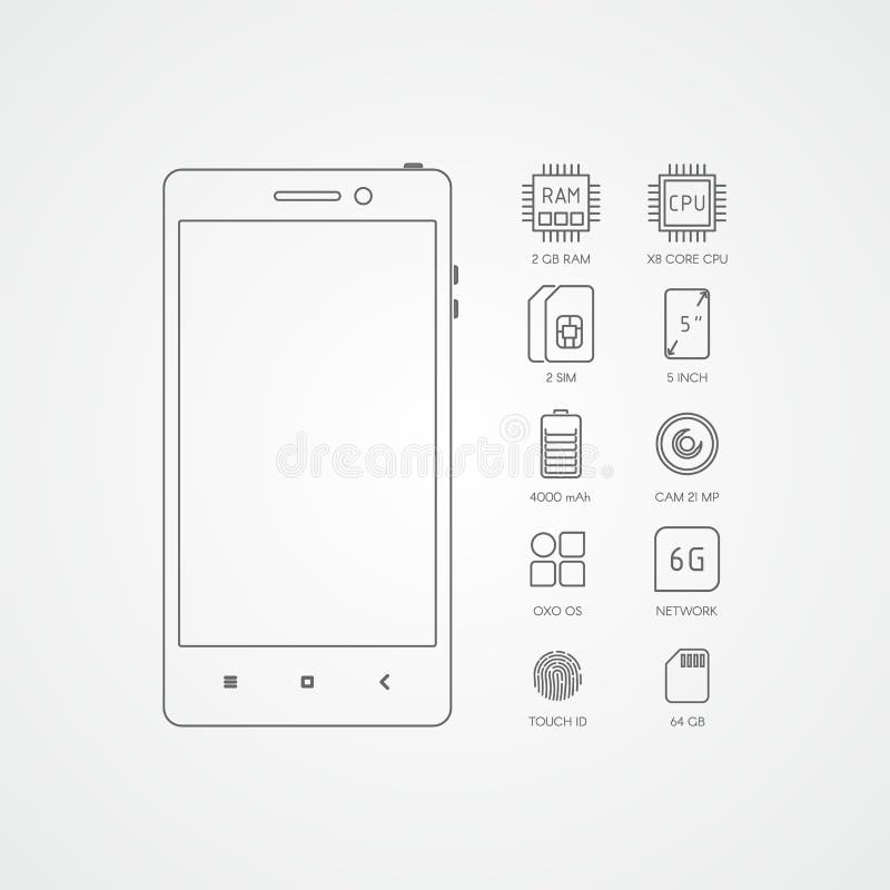 Smartphone Specification Flat Line Icons. Gadget Description Stock ...