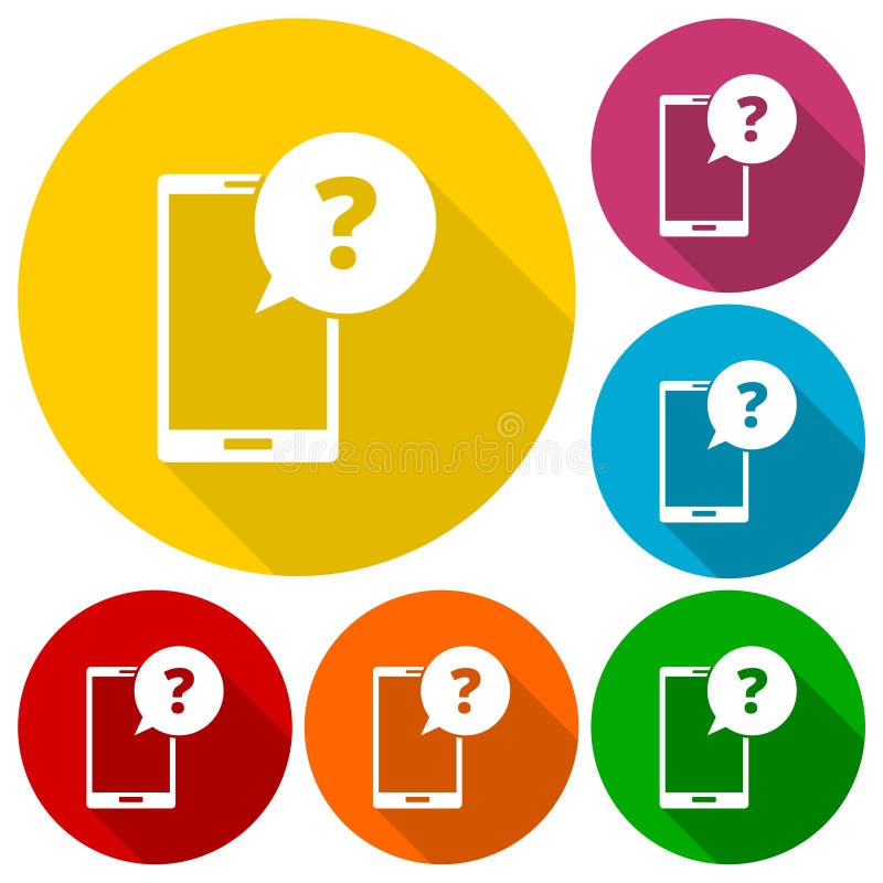 Smartphone, Speech Bubble, Question Mark Icon with Long Shadow Stock ...