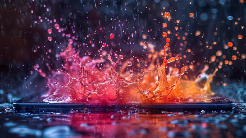 Smartphone Splash: Vibrant Water Explosion on Mobile Device, Generative ...