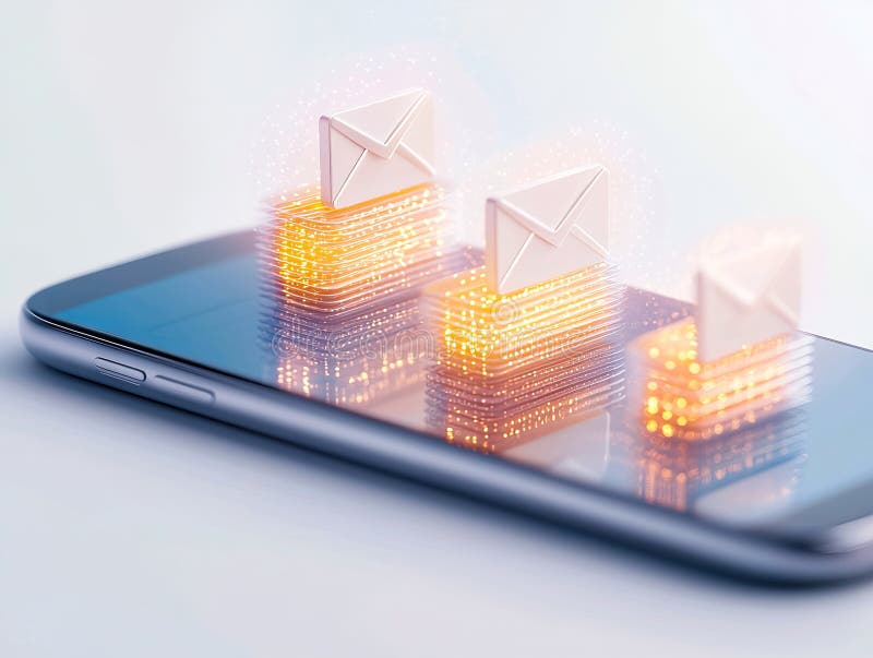 A Smartphone with a Stack of Emails Coming Out of it Stock Illustration ...