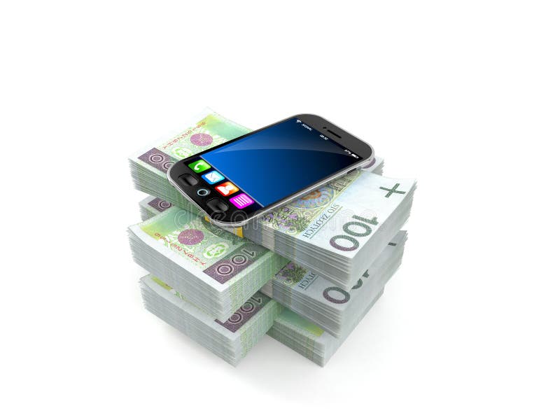 Smartphone on Stack of Money Stock Illustration - Illustration of cash ...