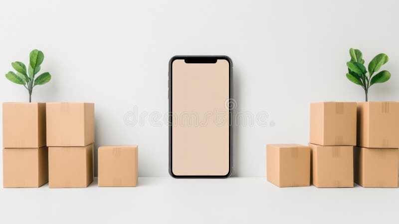 Smartphone and Stacked Boxes: Illustrating E-commerce and Delivery Services Stock Illustration ...