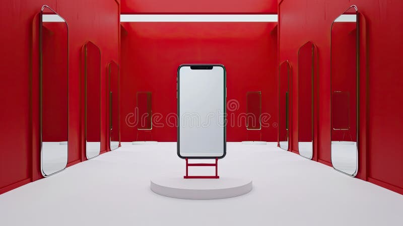 A Smartphone Stands on a White Platform in the Middle of a Red Room ...