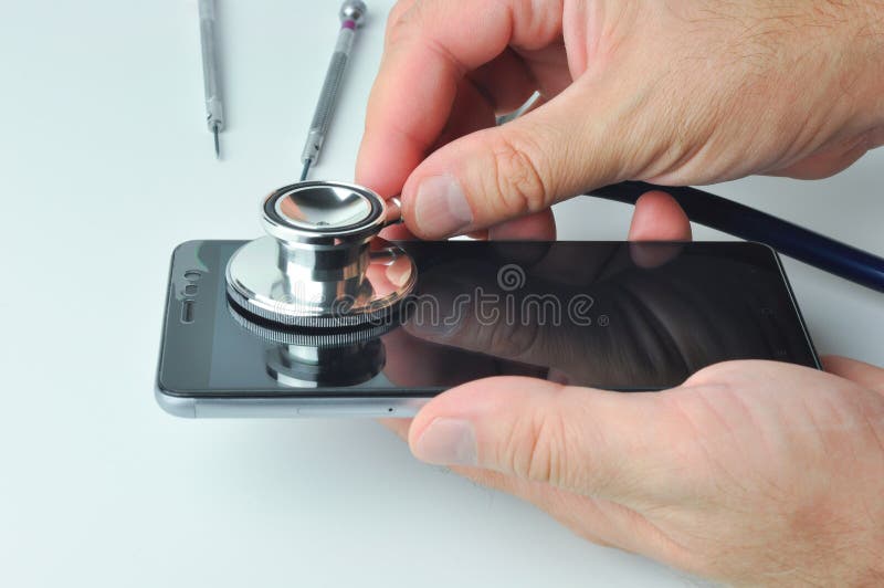 Smartphone and Stethoscope. Diagnostic, Repair and Service Stock Photo ...