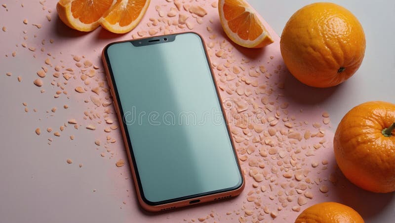 Smartphone Surrounded by Fresh Oranges and Orange Slices on Pink ...