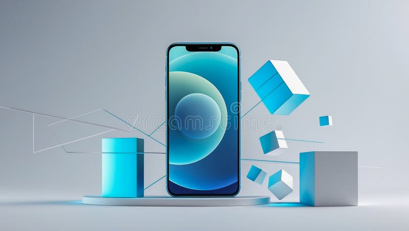 Smartphone Surrounded by Geometric Shapes and Light Stock Illustration ...