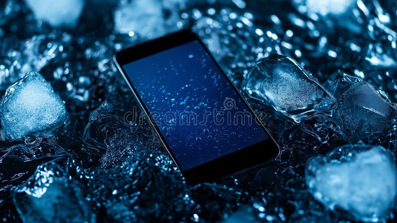 Smartphone Surrounded by Ice Cubes and Water Droplets, Creating Cool ...