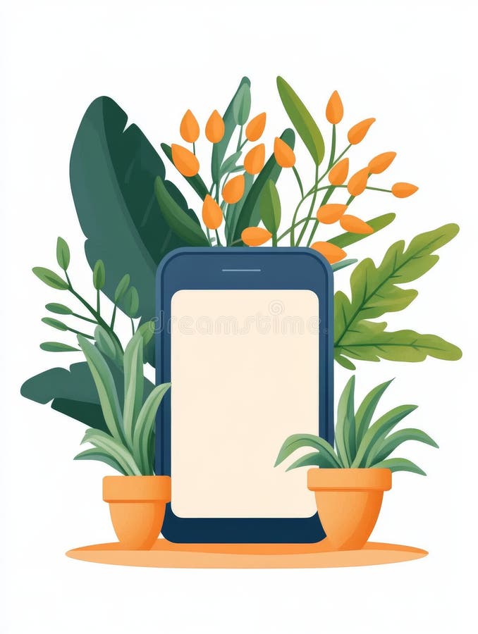 Smartphone Surrounded by Tropical Plants in Pots Representing Eco ...