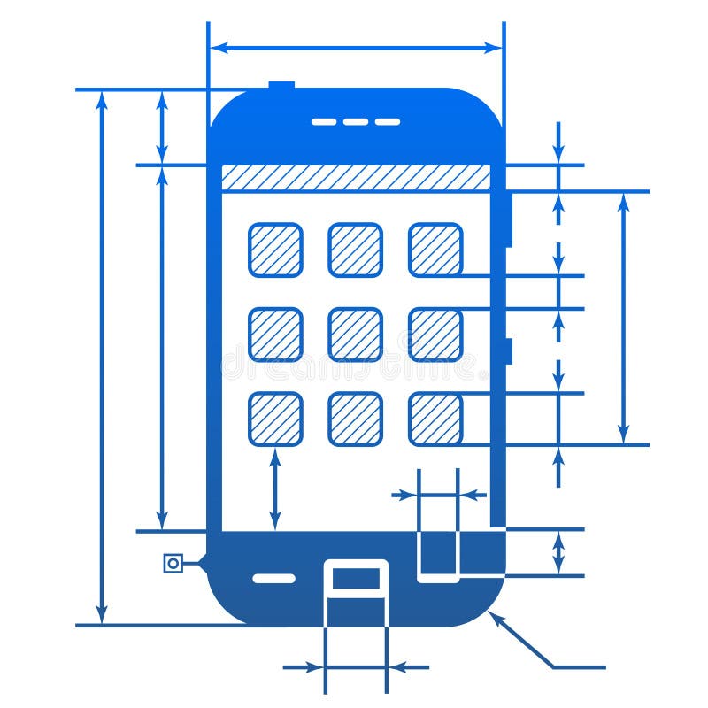 Smartphone Symbol with Dimension Lines Stock Vector - Illustration of ...