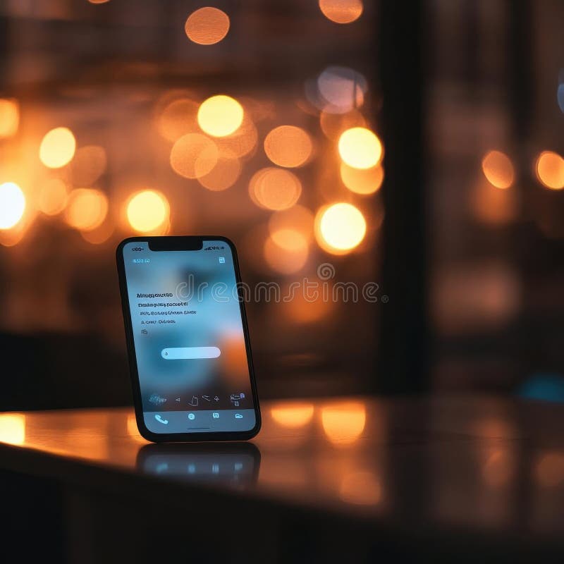 Smartphone on a Table with Bokeh Lights Stock Illustration ...
