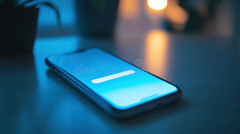 Smartphone on Table with Glowing Screen in Evening Light. 2fa ...