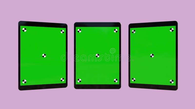 Smartphone Tablet Blank Green Screen with Indicators Flies into the ...