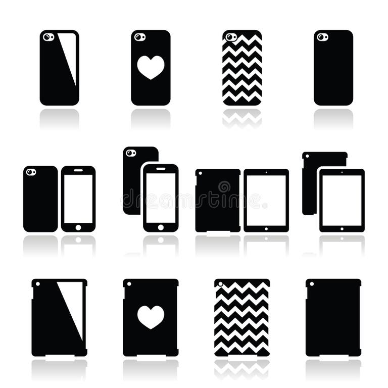 Smartphone, Tablet Case Icons Set Stock Illustration - Illustration of ...
