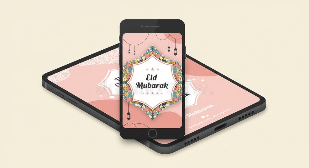 Smartphone and Tablet Featuring an "Eid Mubarak" Greeting on Their ...