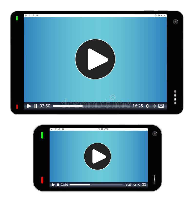 Smartphone and Tablet with Media Playing on Screen Stock Vector ...