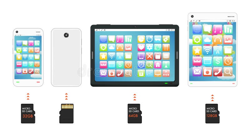 Smartphone and Tablet with Micro SD Memory Card Stock Vector ...