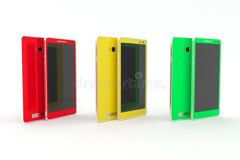 Smartphone, Tablet. Red, Yellow, Green. White Background. Stock ...