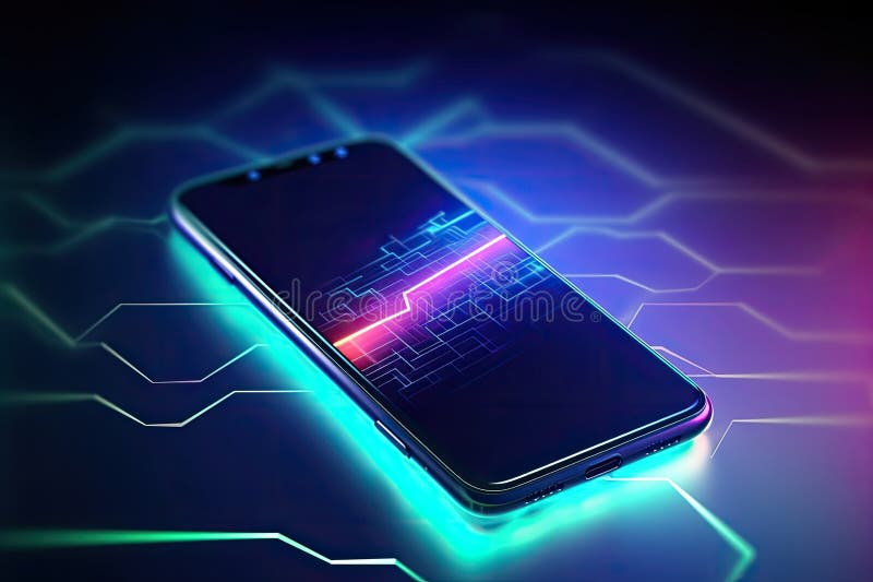 Mobile Phone on Abstract Futuristic Neon Colored Background. Generative ...