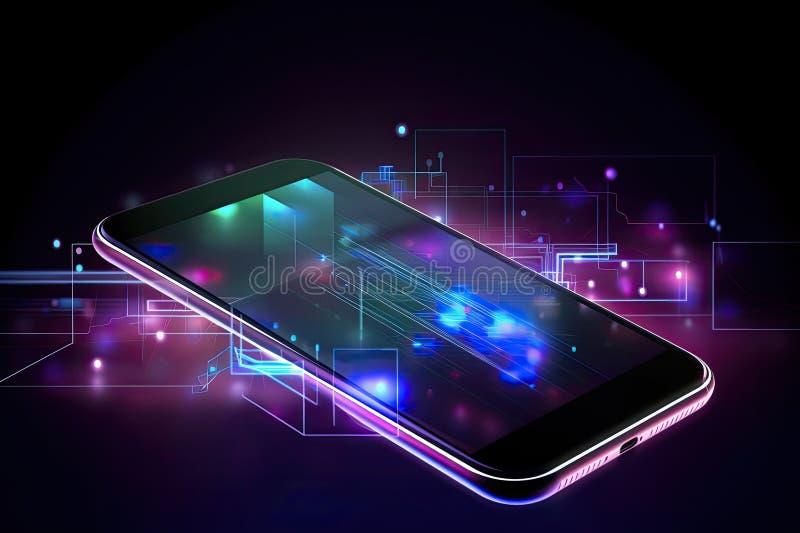 Mobile Phone on Abstract Futuristic Neon Colored Background. Generative ...