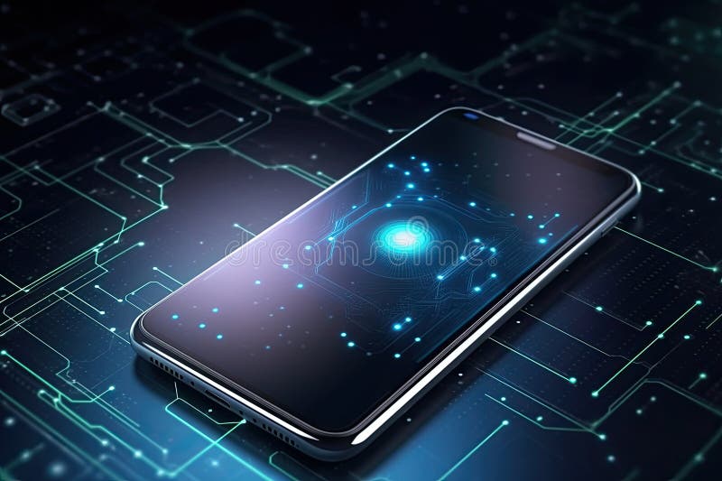 Mobile Phone on Abstract Futuristic Neon Colored Background. Generative ...