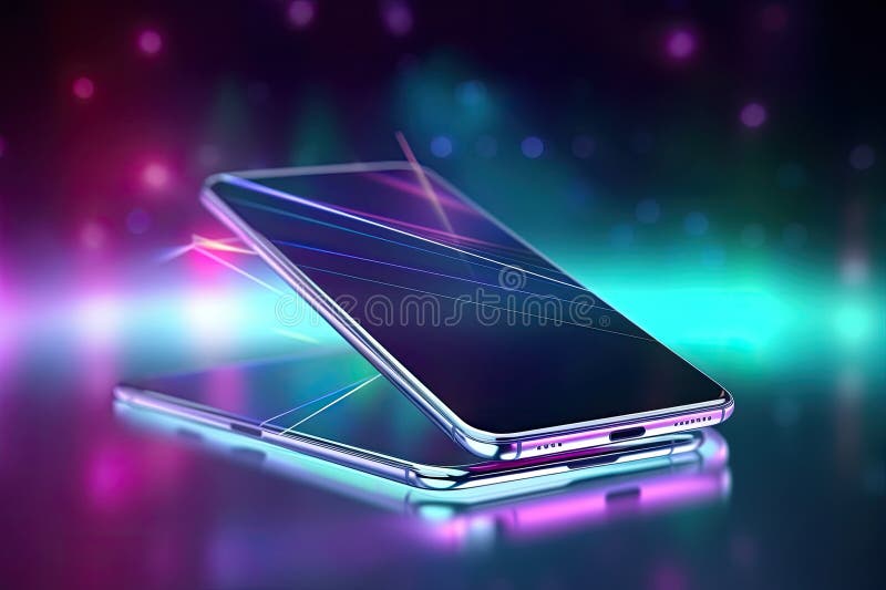 Mobile Phone on Abstract Futuristic Neon Colored Background. Generative ...