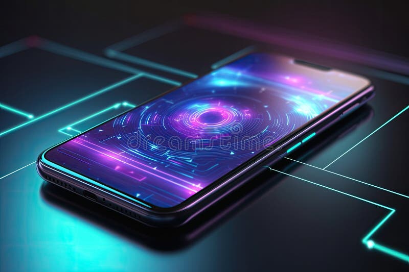 Mobile Phone on Abstract Futuristic Neon Colored Background. Generative ...