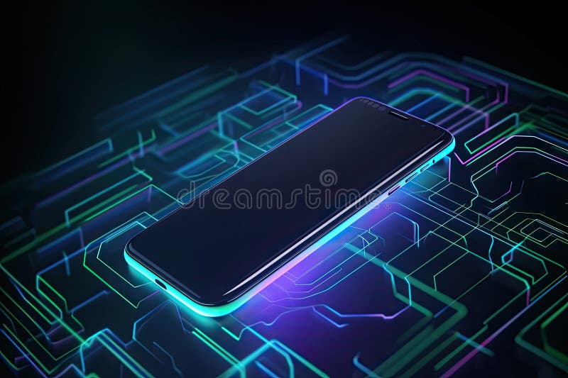 Mobile Phone on Abstract Futuristic Neon Colored Background. Generative ...