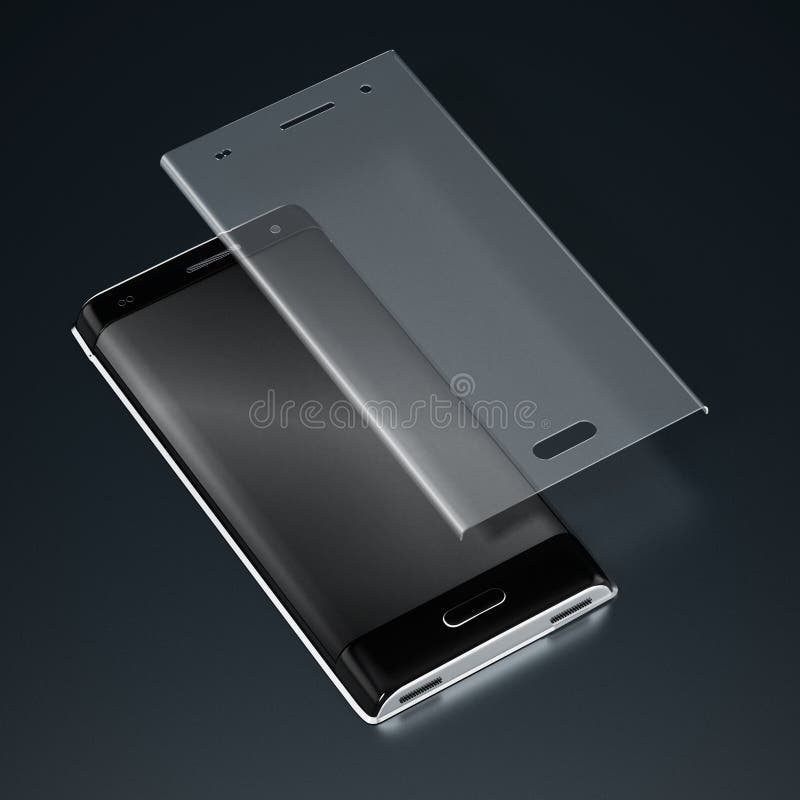 Smartphone and Tempered Glass Screen Protector. 3D Illustration Stock ...