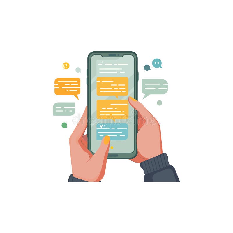 Smartphone Text Messaging Interface in Hands. Vector Illustration ...