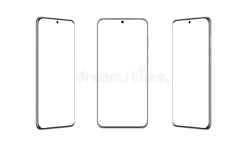 Smartphone with Thin, Round Edges in Three Positions, Isolated on White ...