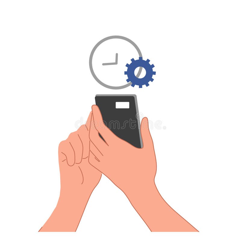 Smartphone for Time Management and Settings. Clock and Gear Icons ...