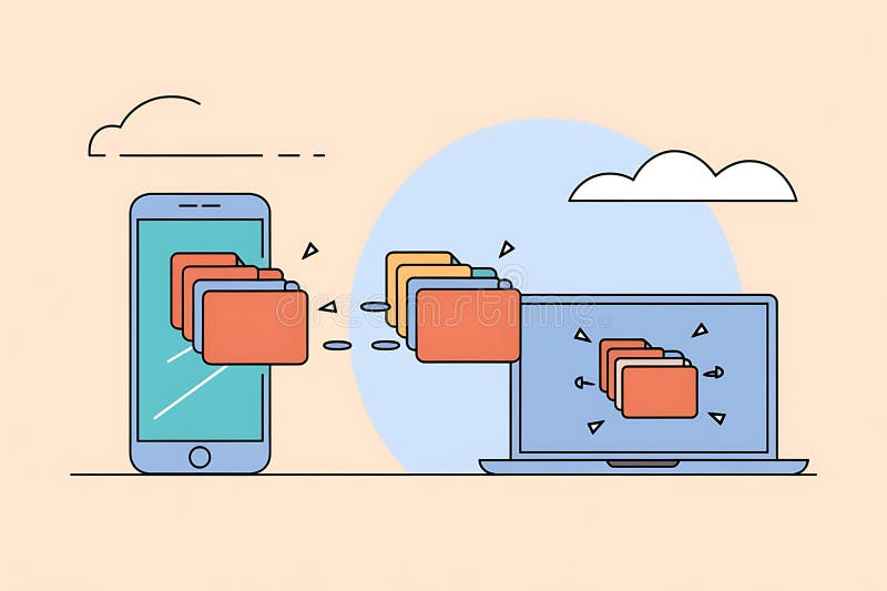 Smartphone To Laptop File Transfer Seamless Data Synchronization Stock ...